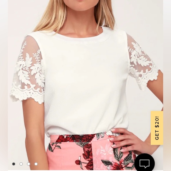 Lulus | Tops | Lulus Lisa Marie White Lace Sleeve Top | Poshmark